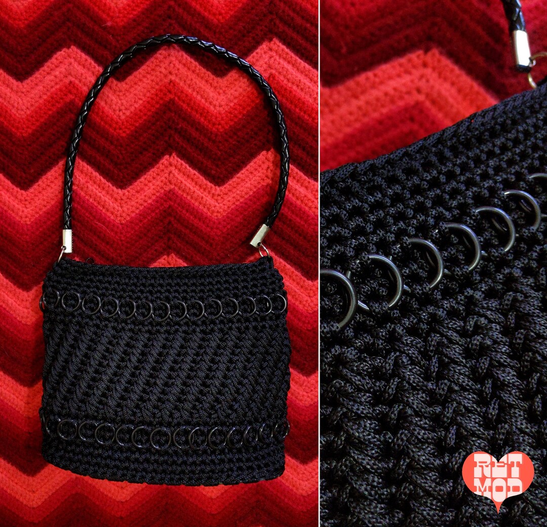 Cool Vintage 70s Black Macrame Handbag With Loops - Etsy