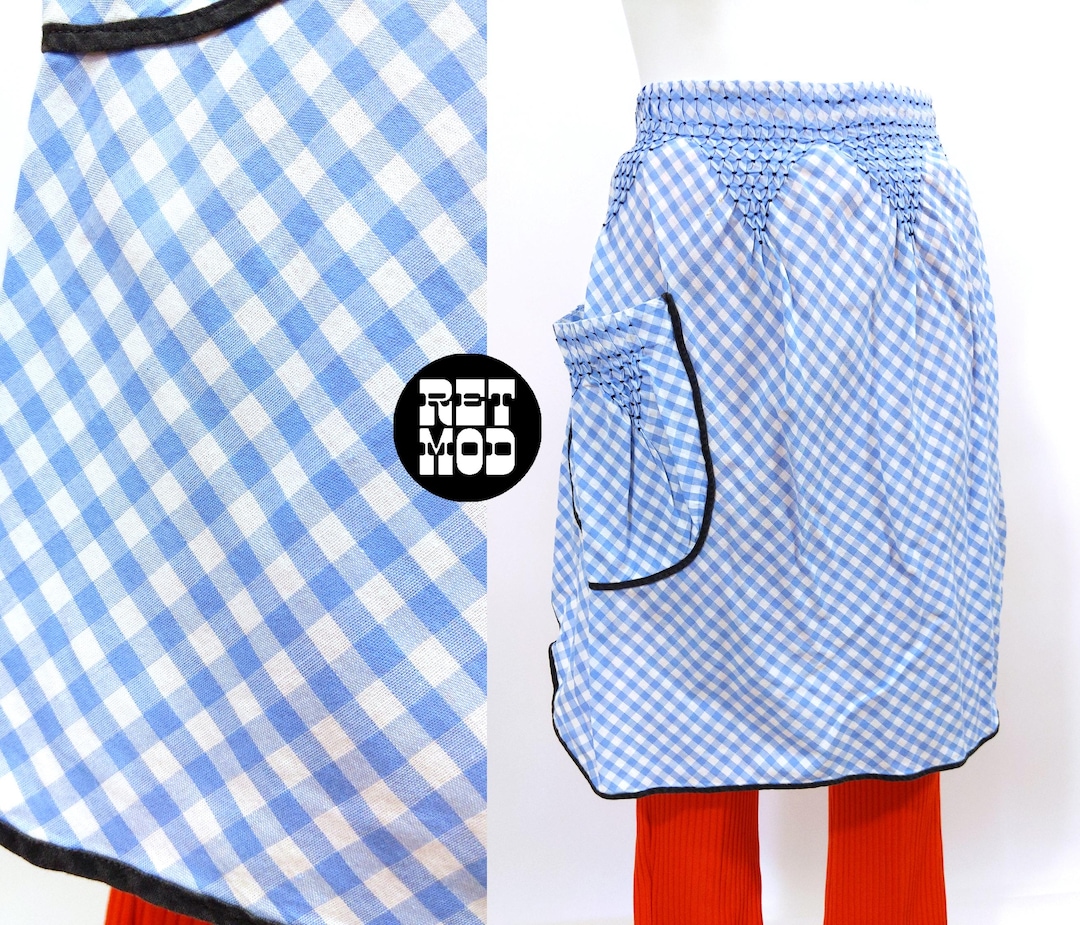 Cute Vintage 50s 60s 70s Light Blue Gingham Plaid Cotton Apron - Etsy