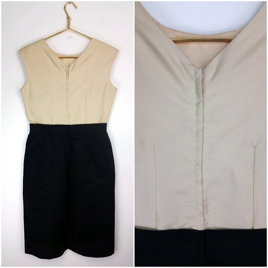 Vintage 50s 60s Tan & Black Hourglass Dress by Miss Ellyn AS | Etsy