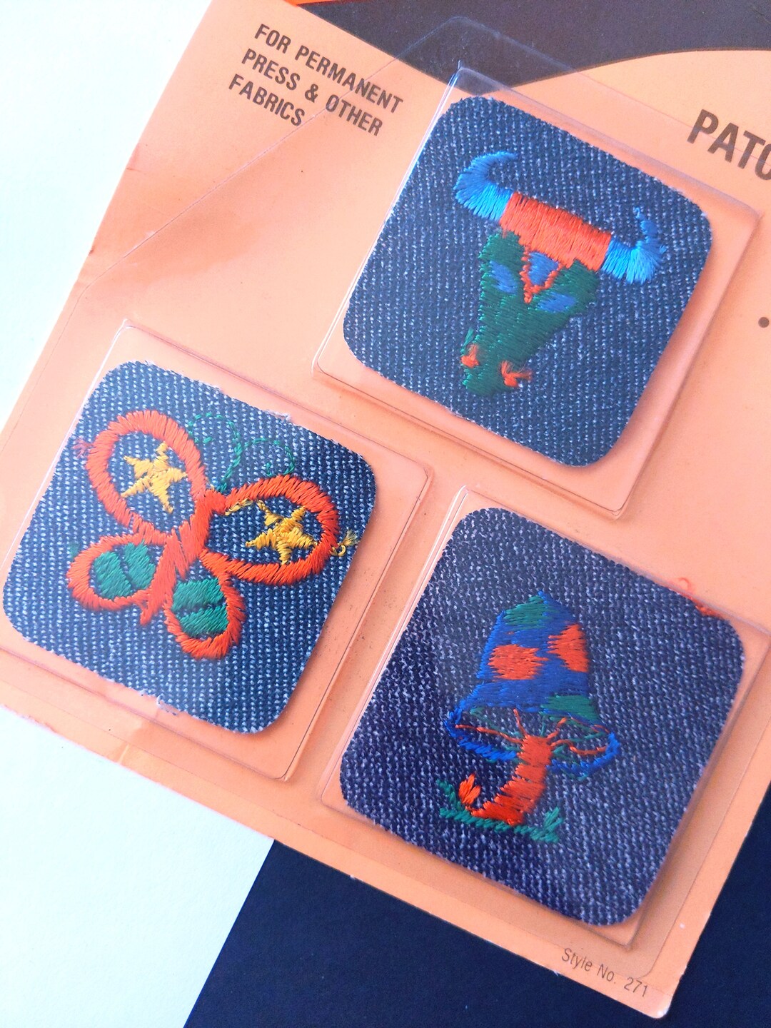 Cute Vintage 70s 80s Jean Iron-on Transfer Patches With Mushroom ...