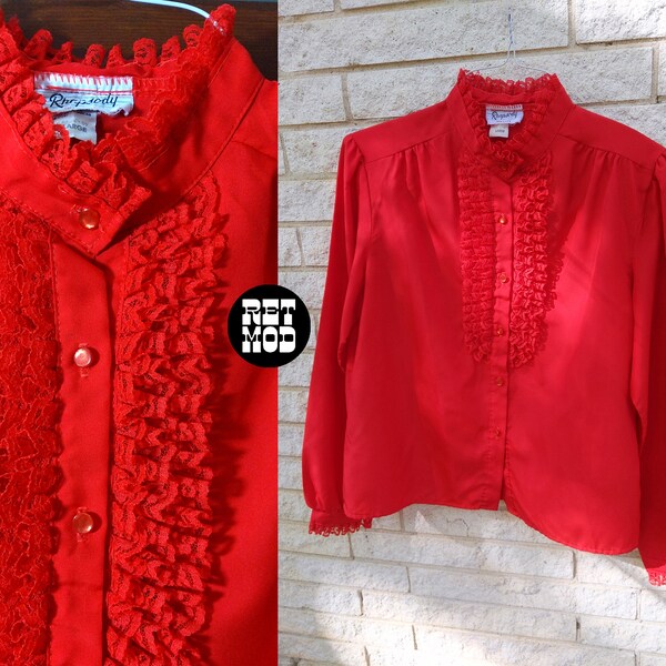 Red Ruffle Blouse - Etsy