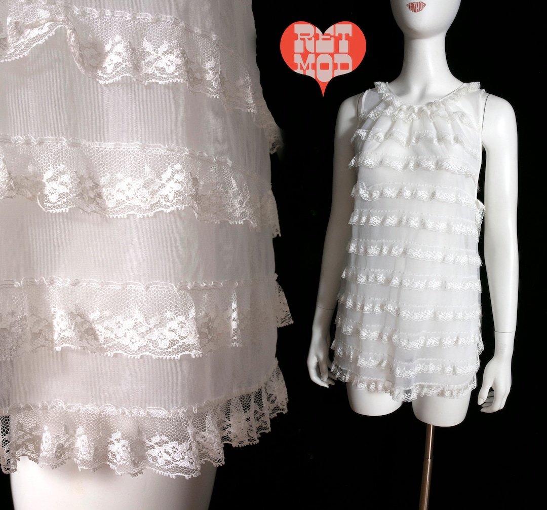 Super Cute Vintage 60s 70s White Lace Ruffle Lingerie - Etsy