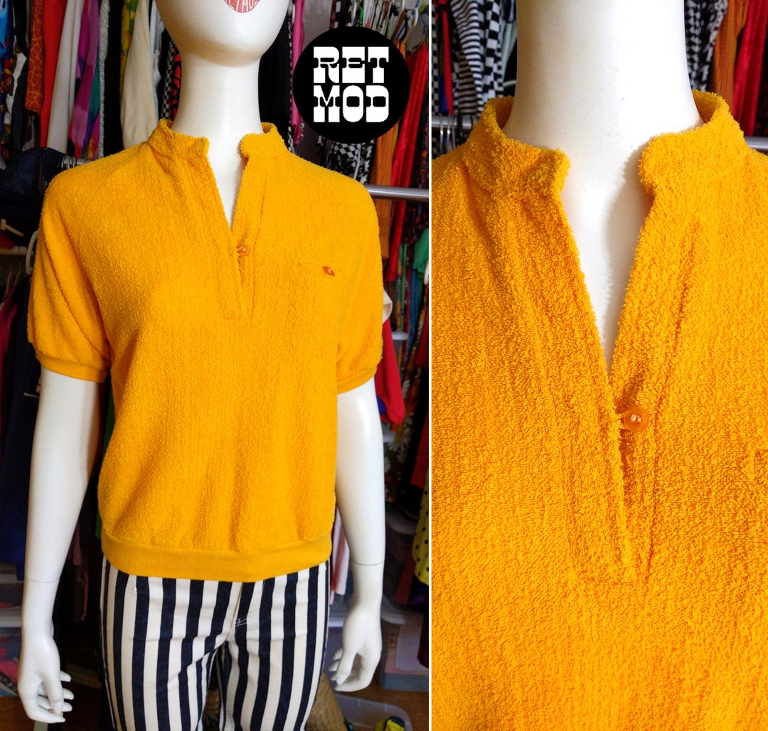 Cool Vintage 70s 80s Golden Yellow Terrycloth Top - Etsy