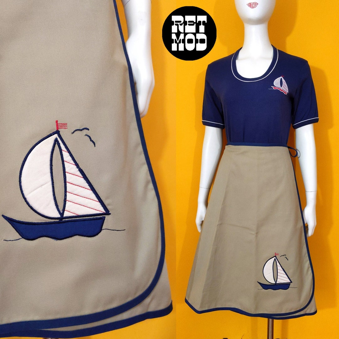 Fun Vintage 70s 80s Sailboat Appliqué Matching Set With Wrap Skirt and ...