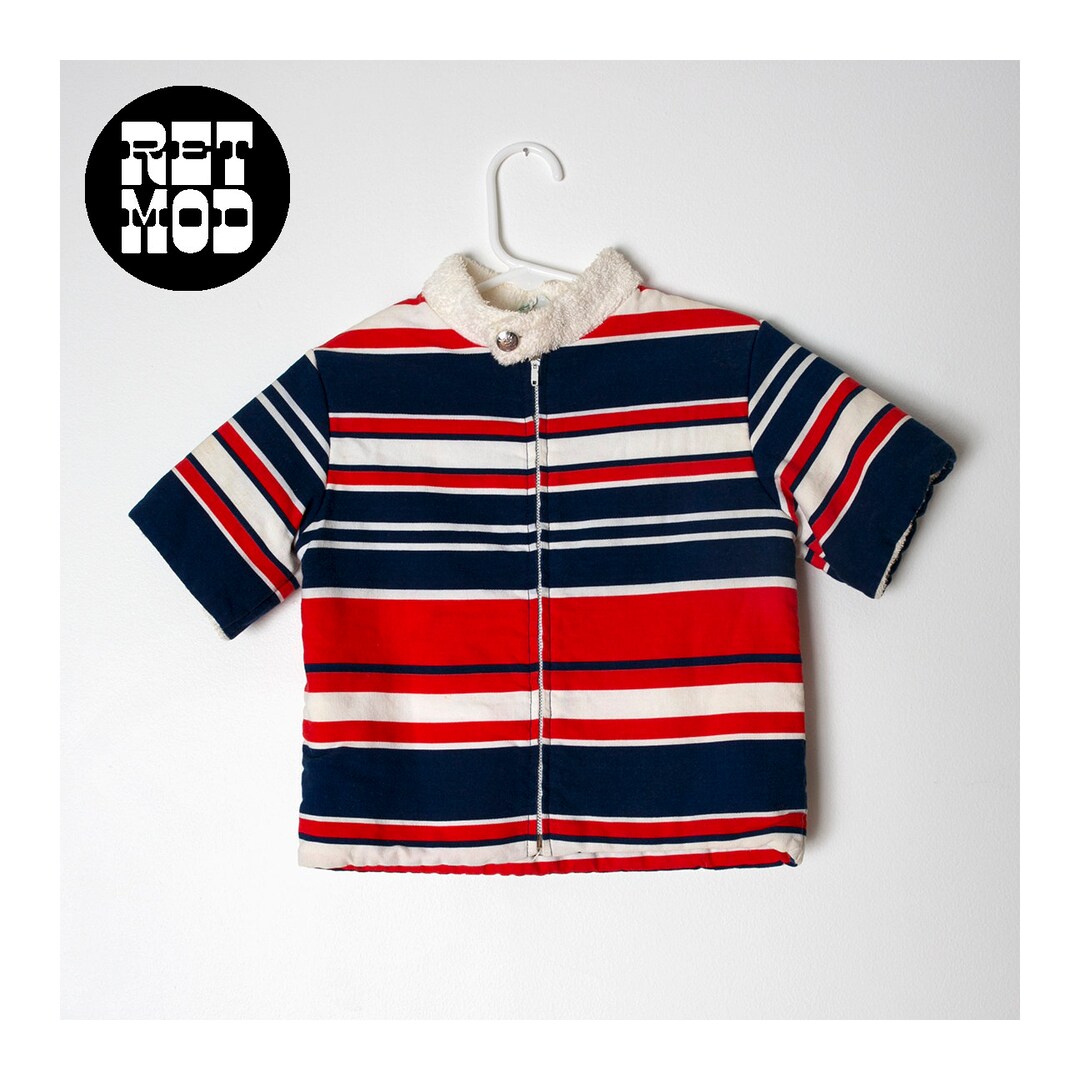 KIDS SIZE - Mod Vintage 60s 70s Red Blue White Stripe Coat Jacket - Etsy