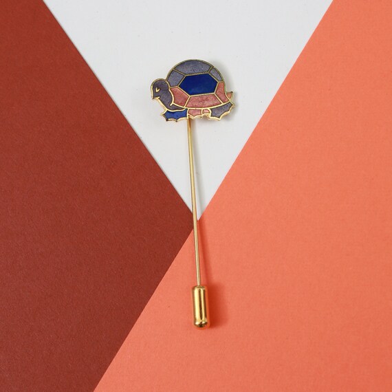 Adorable Vintage 70s 80s Cloissonne Turtle Hat Pin - Gem