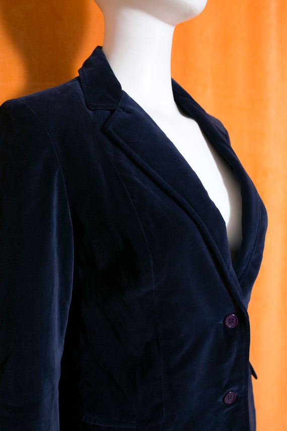Fabulous Vintage 70s Dark Dusty Blue Velvet Blazer wi… - Gem