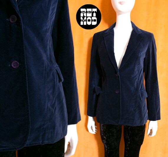 Fabulous Vintage 70s Dark Dusty Blue Velvet Blazer wi… - Gem