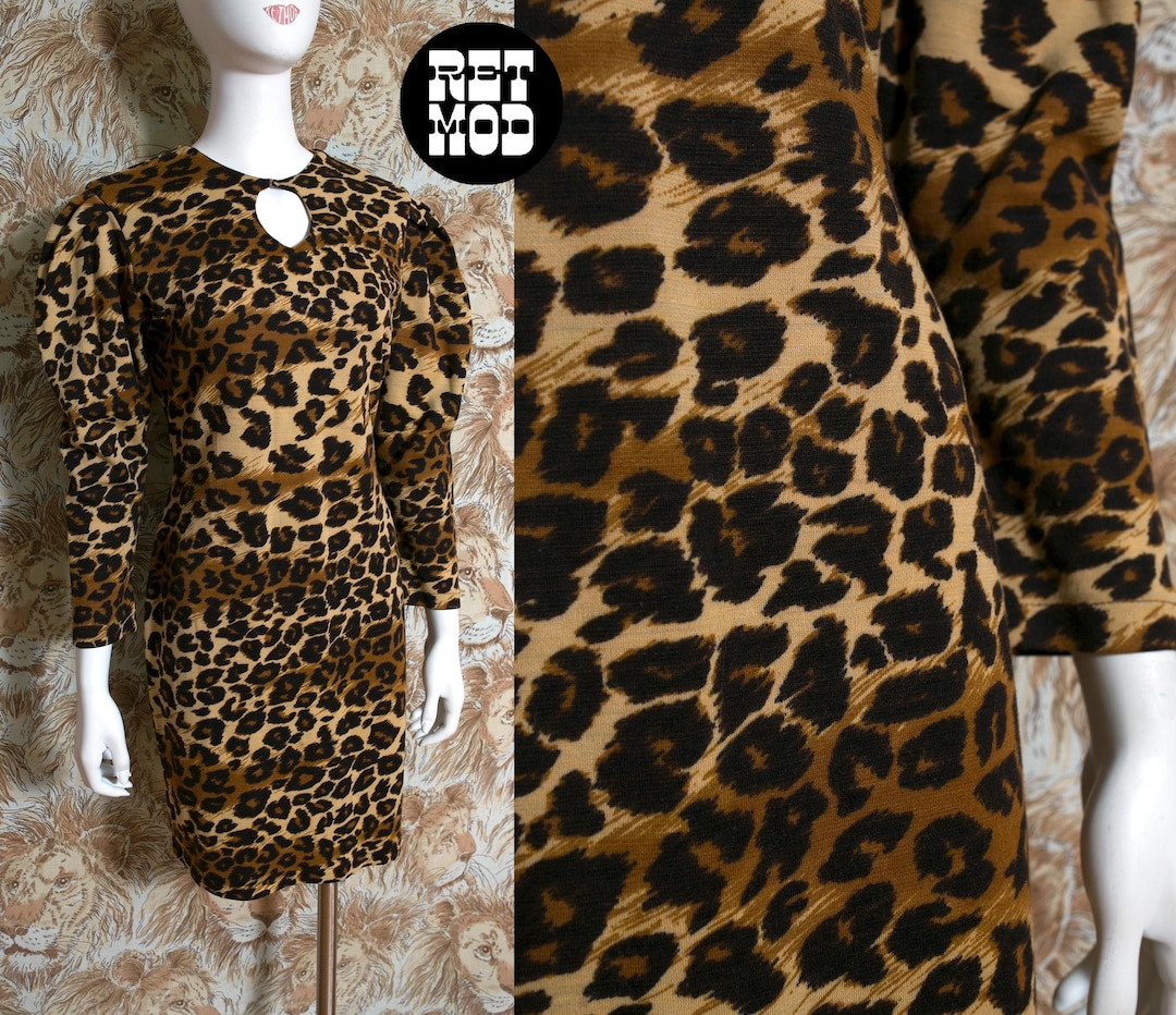 Avant Garde French Vintage 80s Leopard Animal Print Puff Sleeve Stretch ...