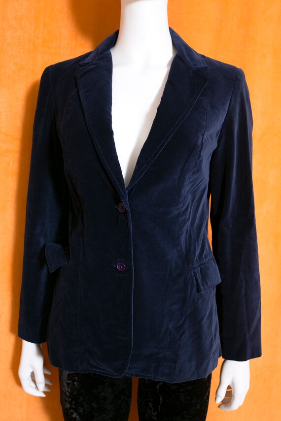 Fabulous Vintage 70s Dark Dusty Blue Velvet Blazer wi… - Gem
