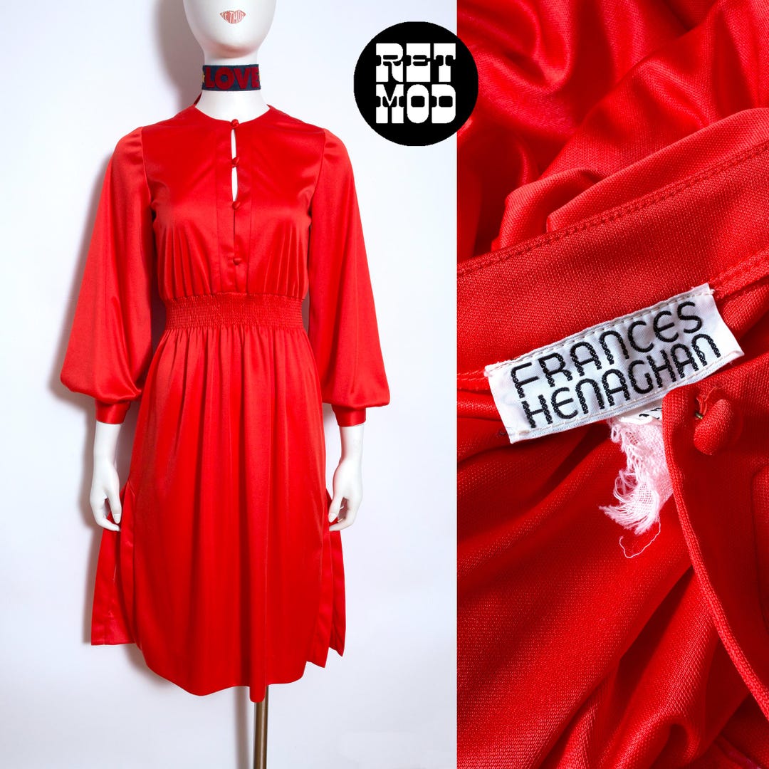 So Chic Vintage 70s Red Satiny Boho Babe Dress by Frances Henaghan - Etsy