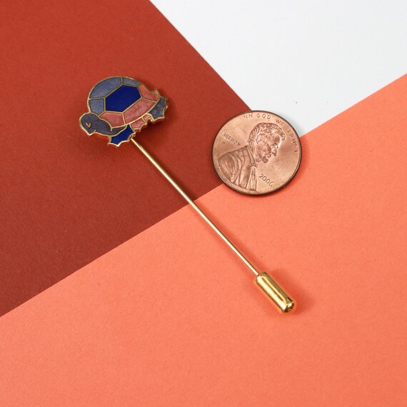 Adorable Vintage 70s 80s Cloissonne Turtle Hat Pin - Gem
