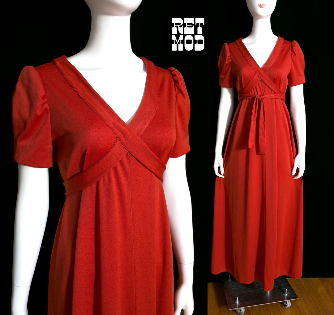 Lovely Vintage 60s 70s Rust Colored Maxi Dress With Puff Sleeves and ...
