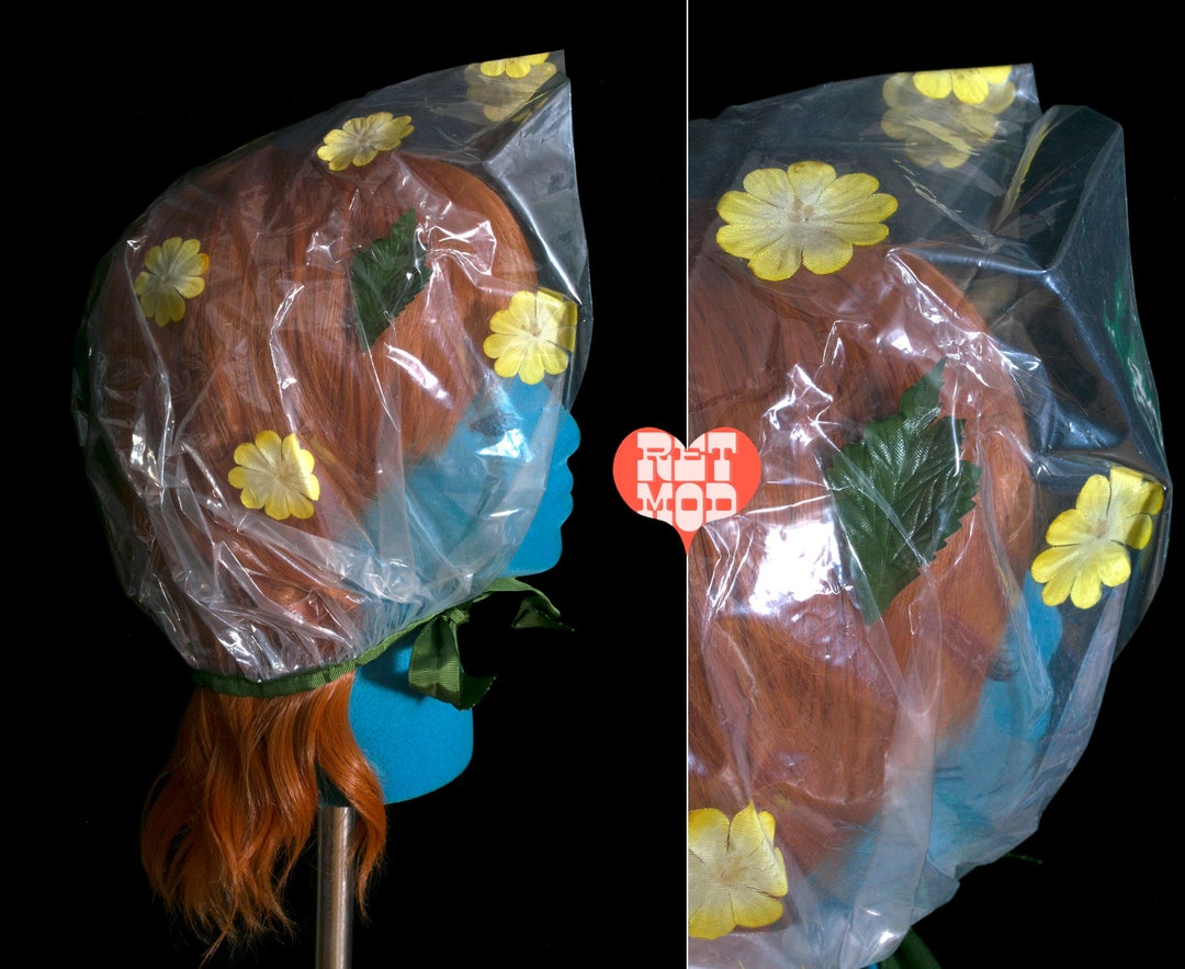 So Cute DEADSTOCK Vintage 60s 70s Clear Rain Bonnet With Pastel Yellow ...