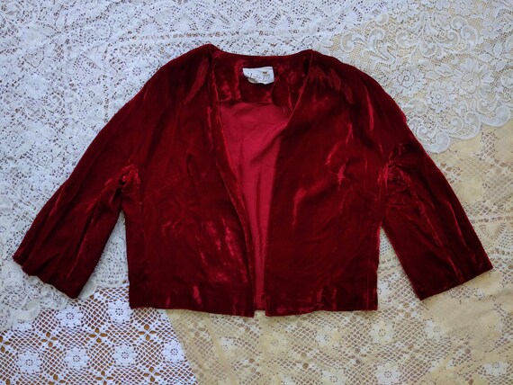 Sexy Slinky Vintage 70s Dark Red Crushed Velvet Cropp… - Gem