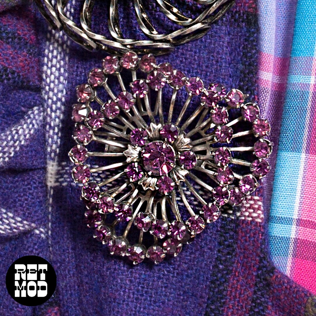 Unique Vintage 50s 60s Purple Rhinestone Geometric Statement Brooch - Etsy