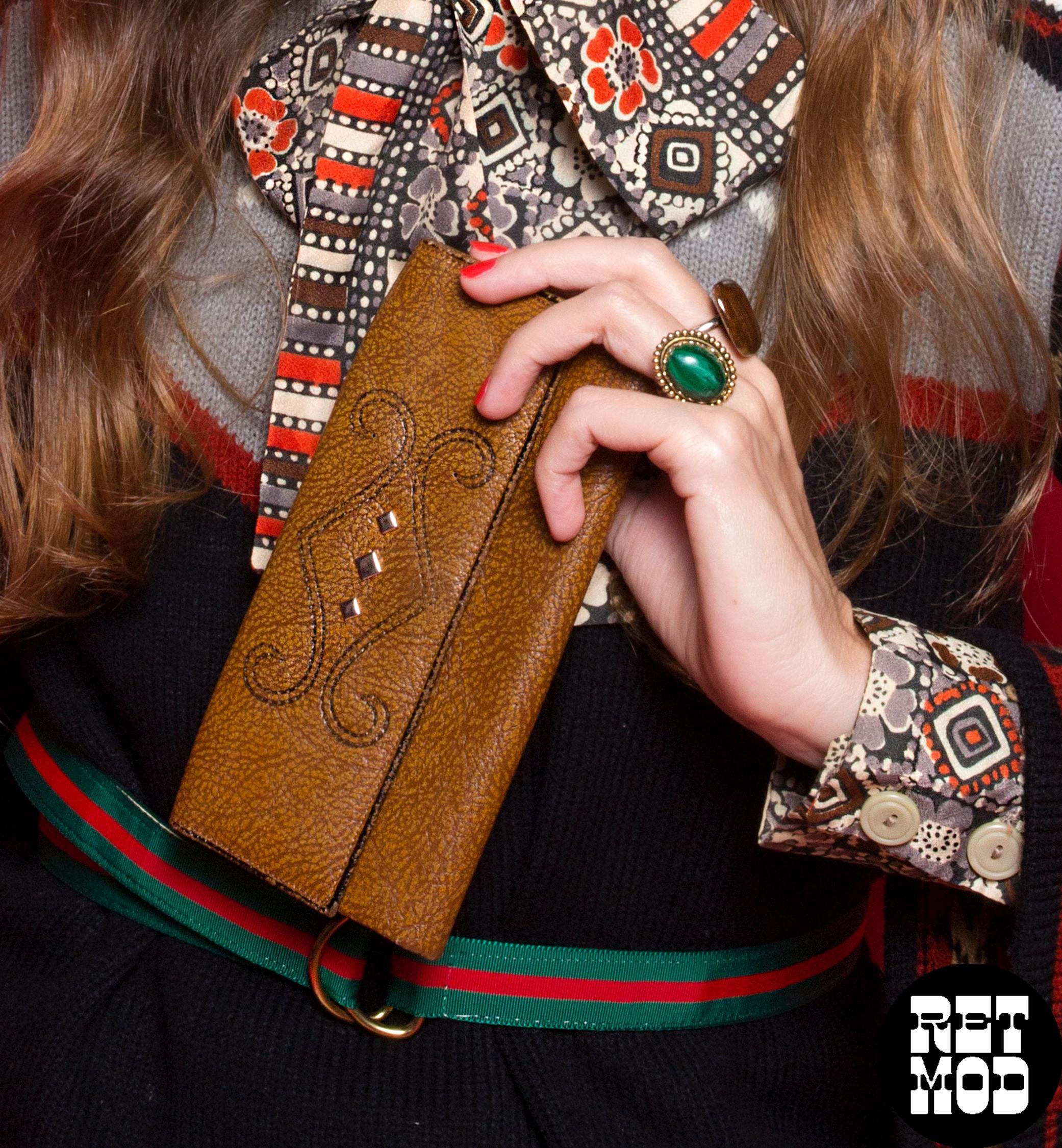 Groovy Vintage 70s Brown Leather Wallet With Scroll Design & Grommets ...