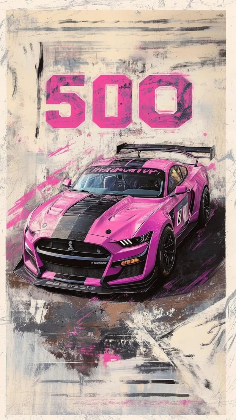 Pink Ford Mustang GT500 Car Wall Art Poster - High-resolution 9:16 JPG ...