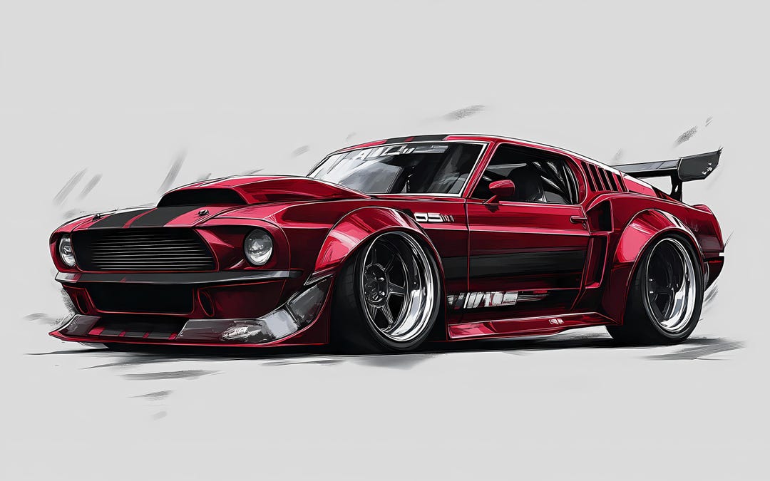 Red Ford Mustang Widebody Digital Wall Art Poster - High-resolution 16: ...