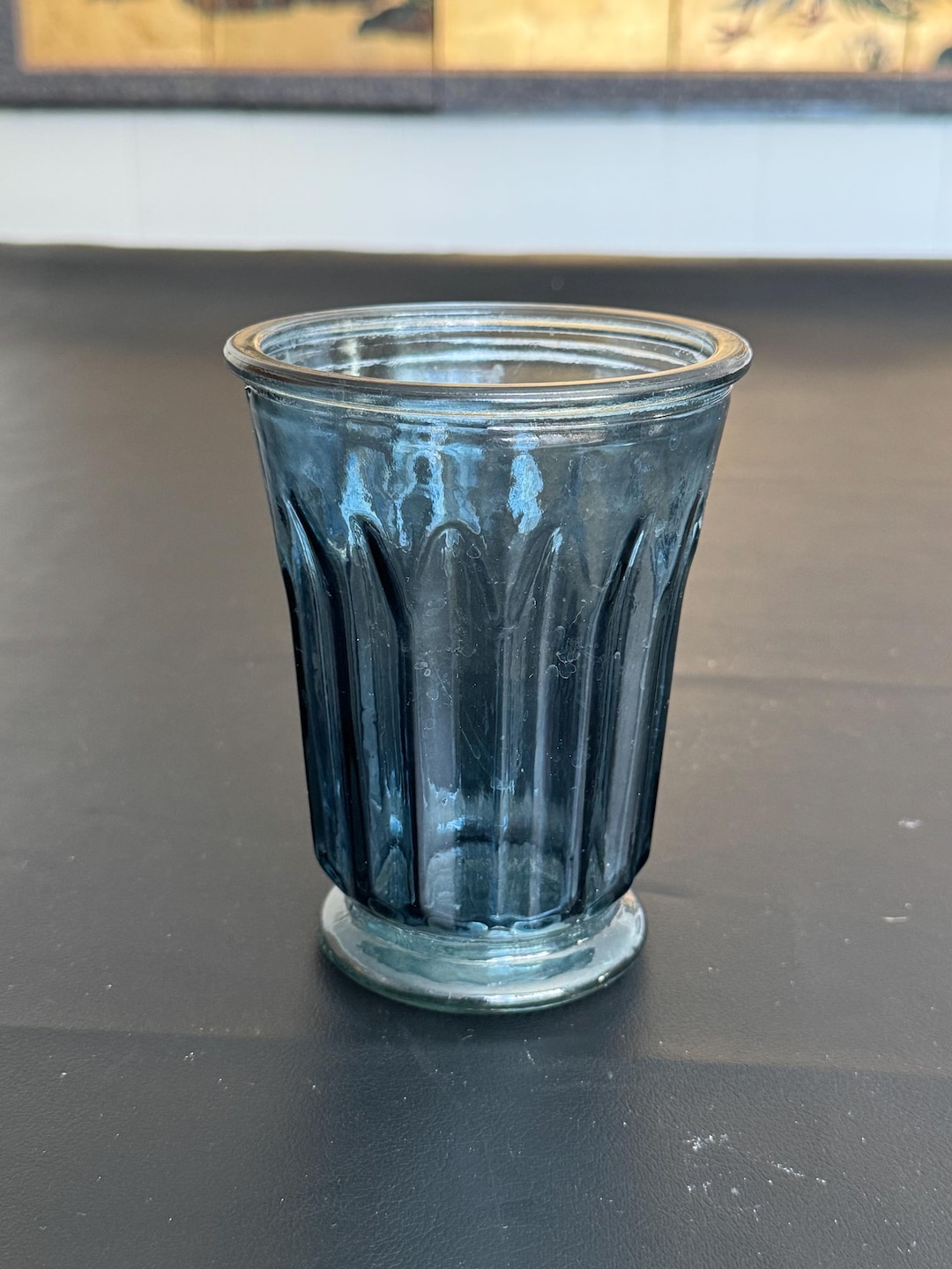 Vintage MARCELA SLATE BLUE Footed Glass Vase - Etsy