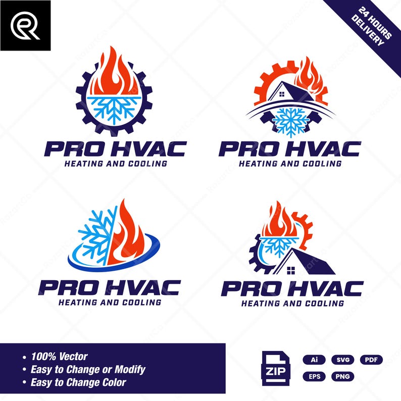 HVAC Logo Bundle: Editable Heating Cooling AC Repair Service Logos - Etsy