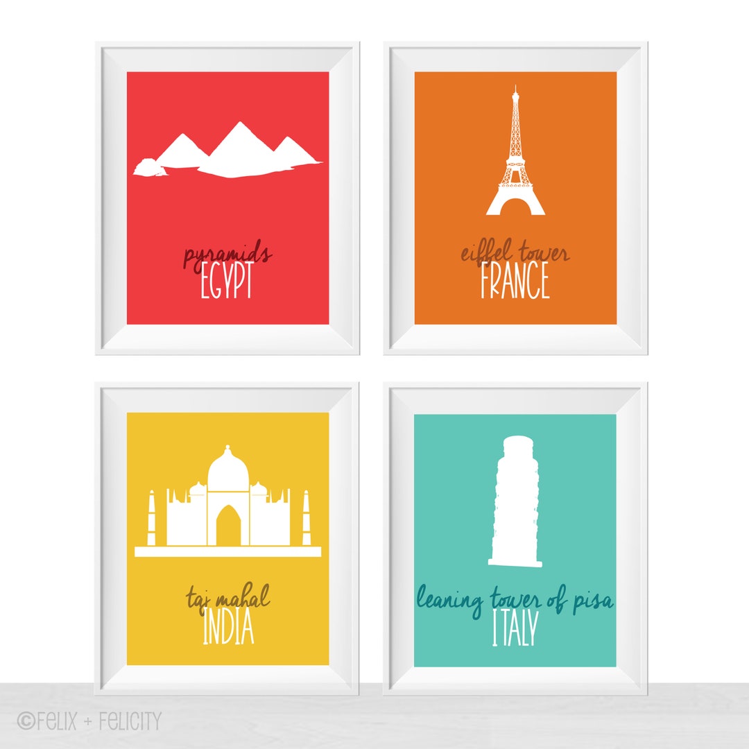 Printable Famous Landmarks Travel Theme Colorful Playroom - Etsy