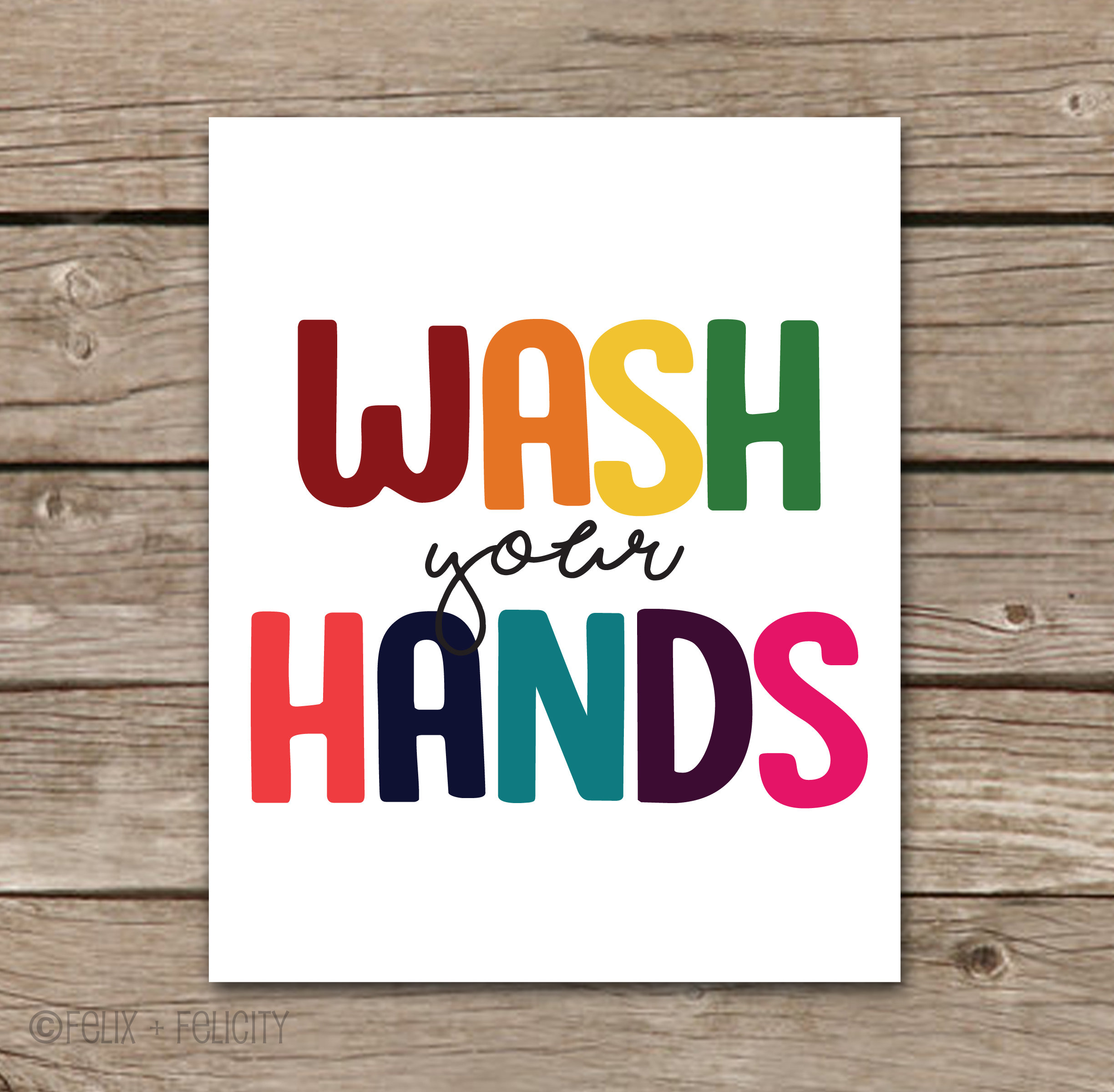 Printable Bathroom Sign - Wash Your Hands - Pop of Color Colorful Wall ...