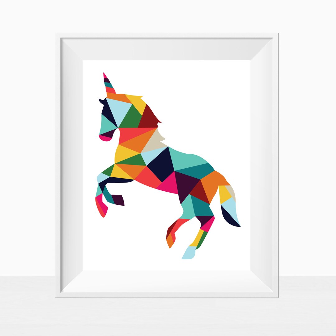Printable Geometric Colorful Unicorn Wall Art - Colorful Girl Room Home ...