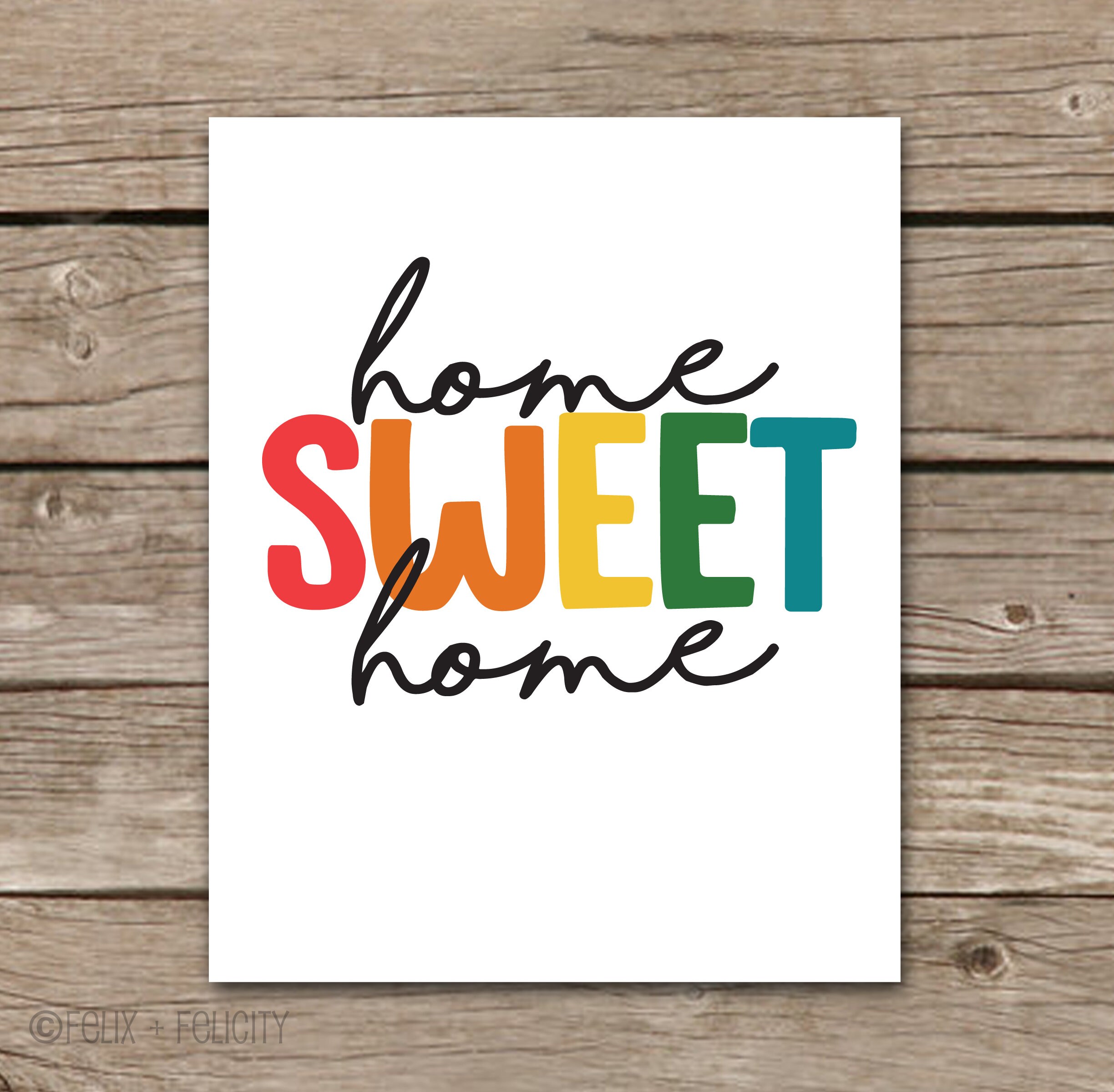 Printable Home Sweet Home Quote Colorful Wall Art Rainbow | Etsy