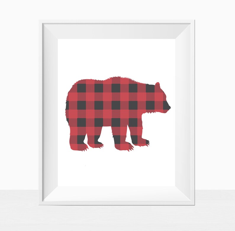 PRINTABLE Bear Lumberjack Buffalo Check Plaid Red Baby Boy Nursery ...