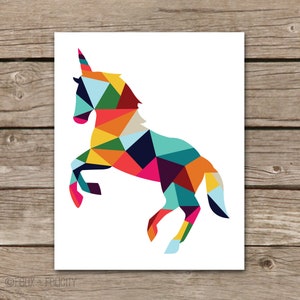 Printable Geometric Colorful Unicorn Wall Art - Colorful Girl Room Home ...