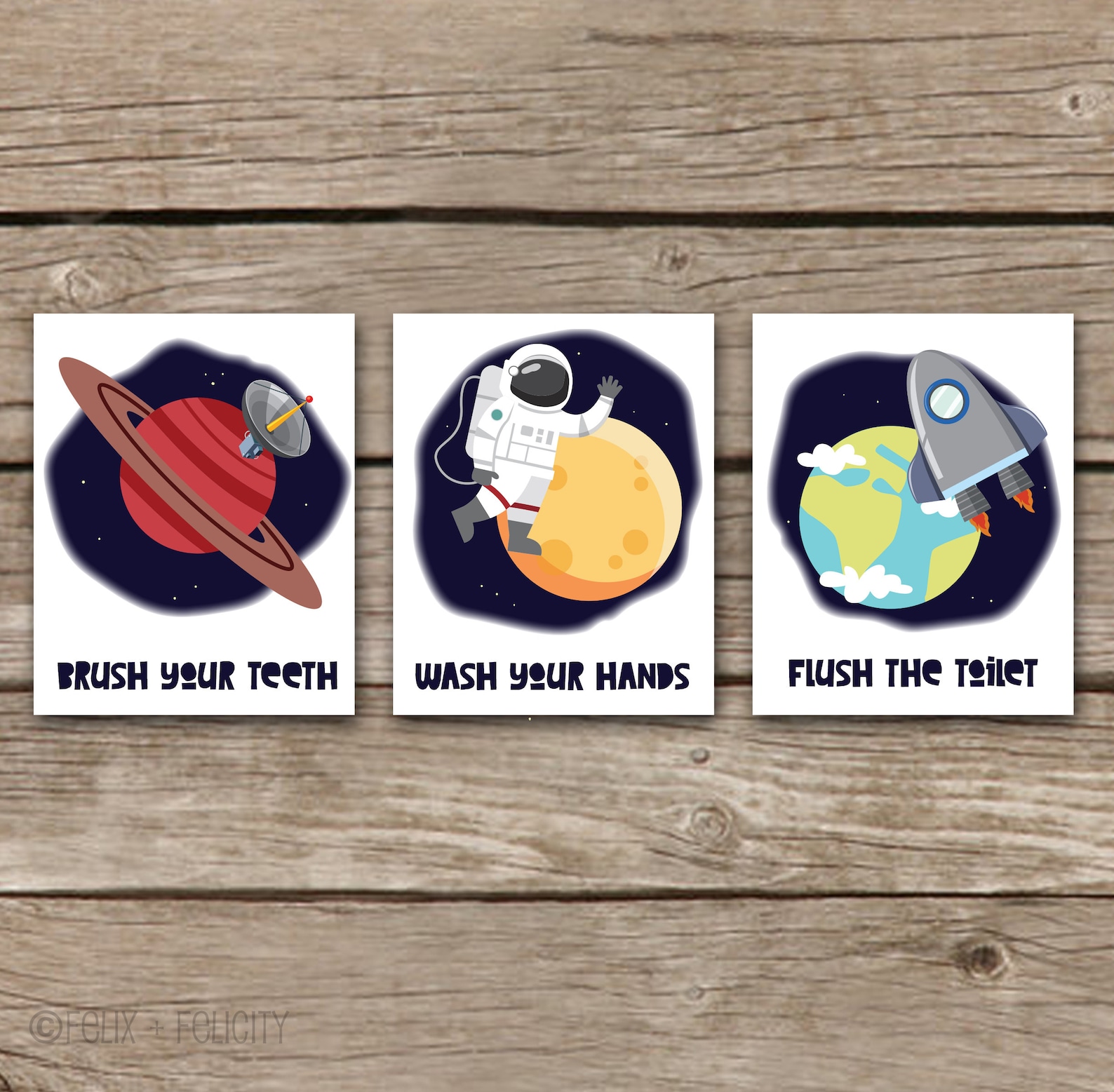 Printable Space Theme Children's Bathroom Wall Art Prints, Planet Decor ...
