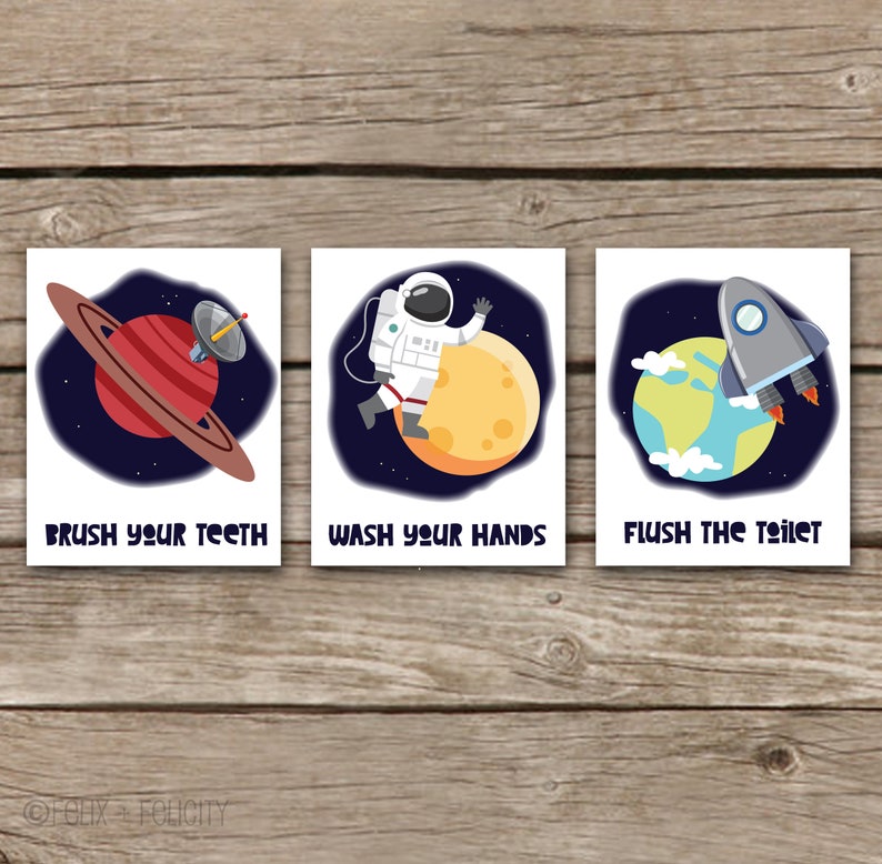 Printable Space Theme Children's Bathroom Wall Art Prints - Etsy