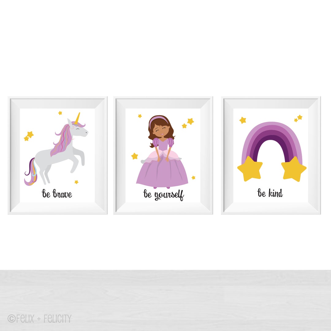 Printable Unicorn, Princess, & Rainbow Wall Art, Girl Room Fairy Tale ...