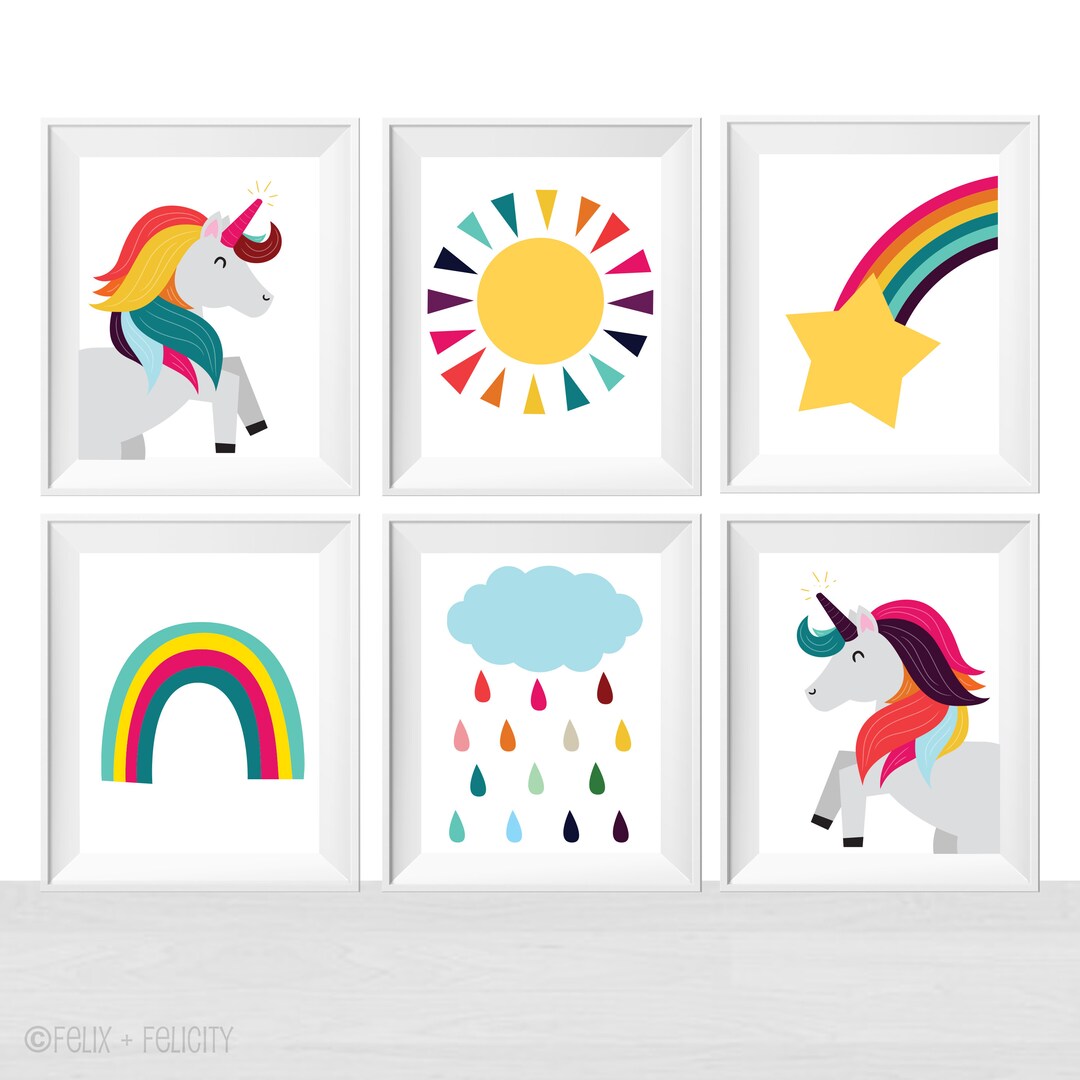 Printable Unicorn Wall Art, Girl Room Unicorns Theme Decor, Baby Girls ...