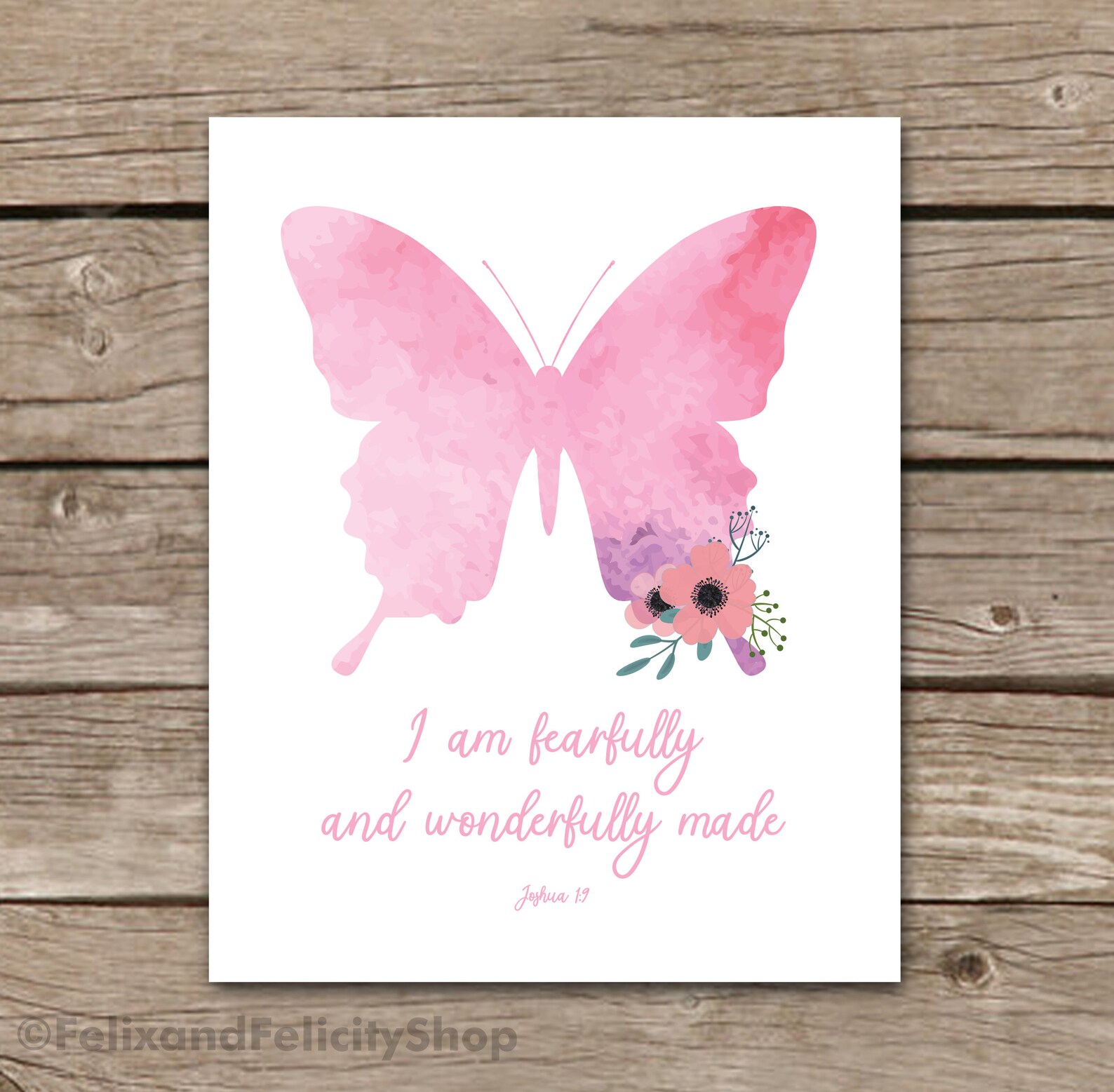 Printable Bible Verse Nursery Print, Pink Butterfly Wall Art Christian ...