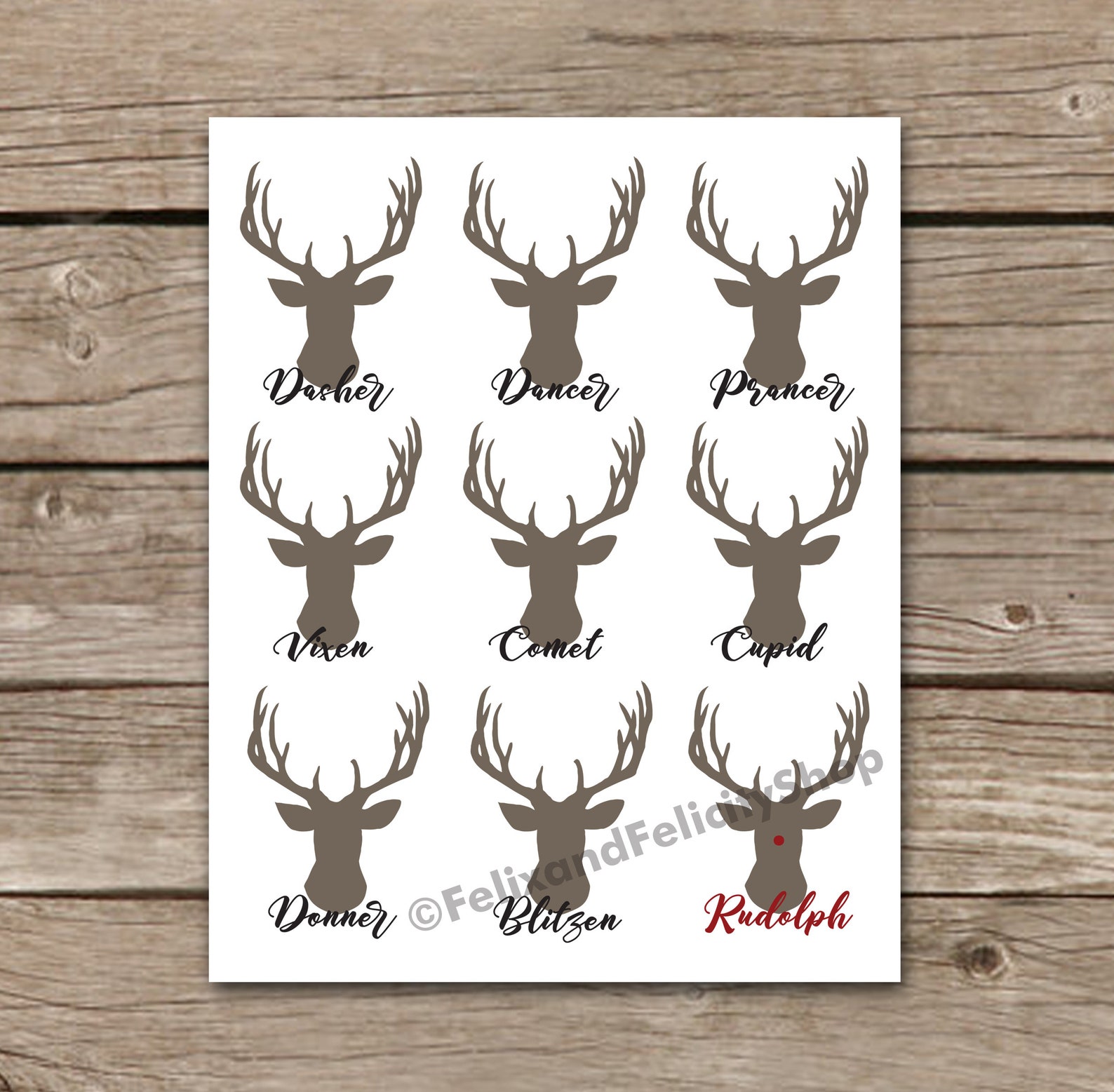 Printable Santa's Reindeer Names Rudolph Rustic Farmhouse - Etsy