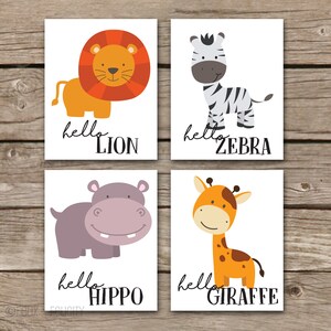 Printable Hello Jungle Animals Playroom Quote Wall Art, Lion Zebra ...