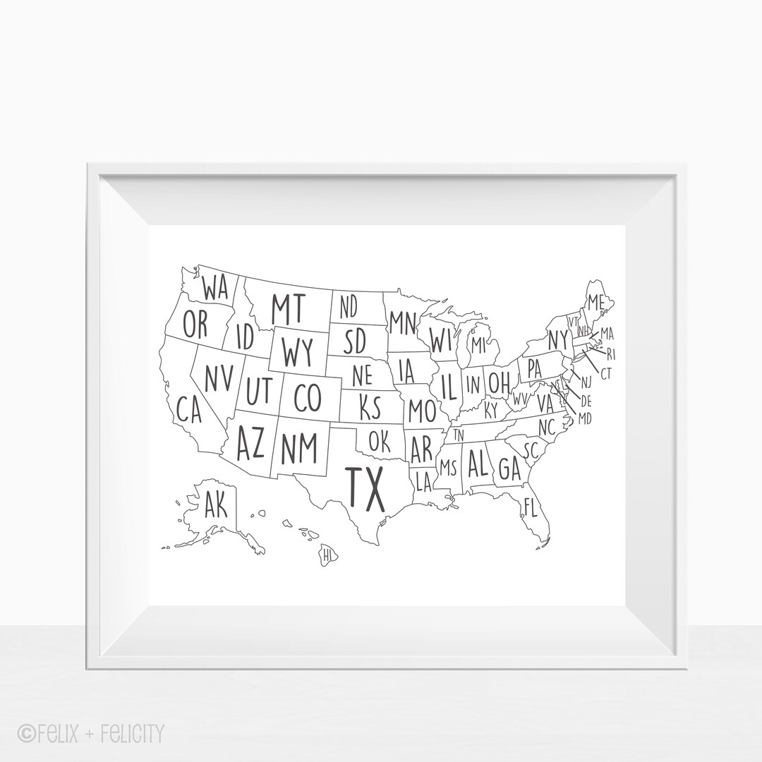 Printable United States of America State Abbreviations Wall Art Poster ...