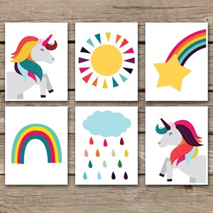 Printable Unicorn Wall Art, Girl Room Unicorns Theme Decor, Baby Girls ...