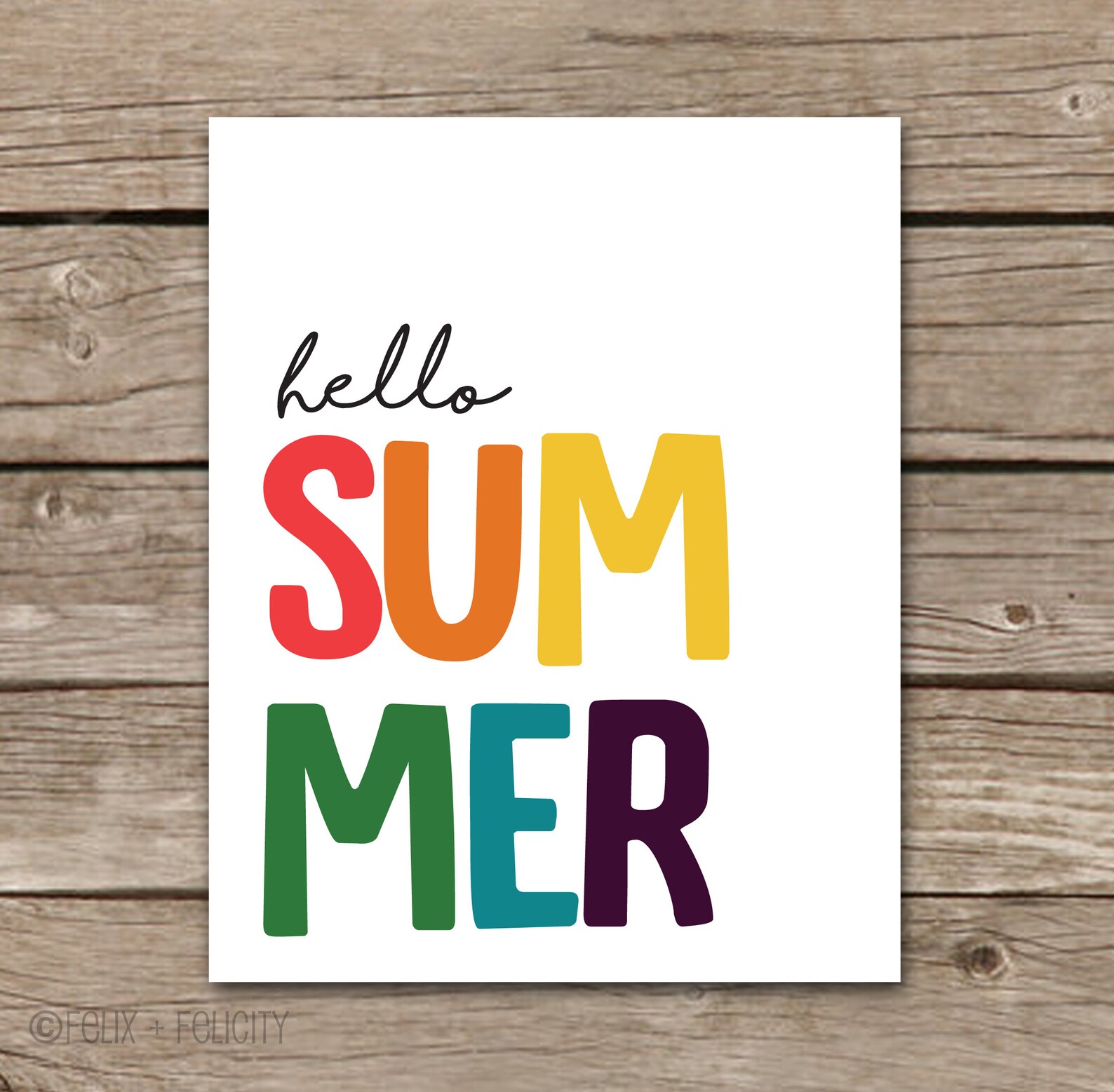 Printable Hello Summer Rainbow Wall Art Colorful Home Decor - Etsy