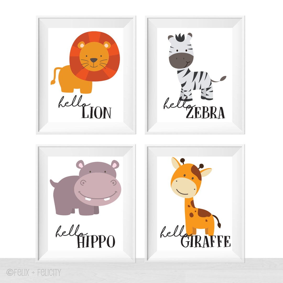Printable Hello Jungle Animals Playroom Quote Wall Art, Lion Zebra ...