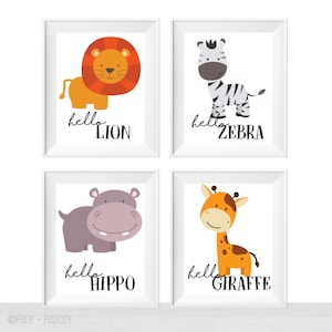 Printable Hello Jungle Animals Playroom Quote Wall Art, Lion Zebra ...