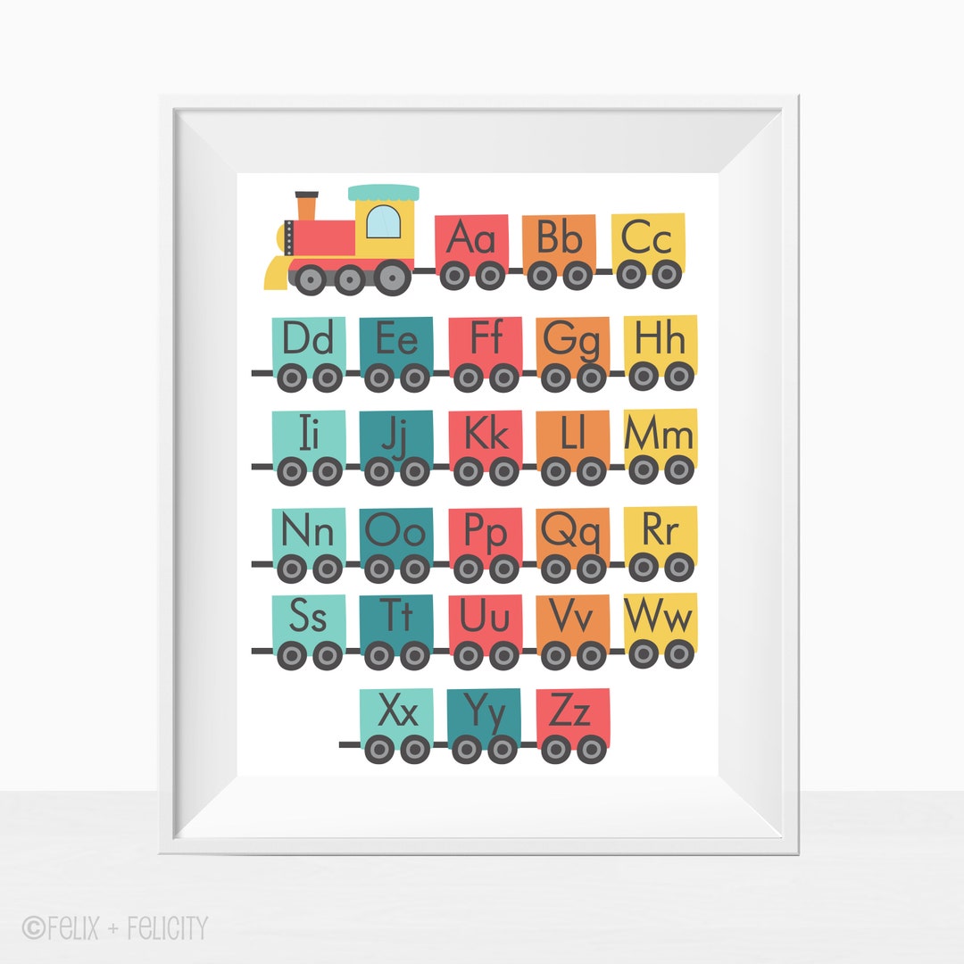 Printable Train Nursery Wall Art, Cute Baby Bedroom Decor Ideas, ABC ...