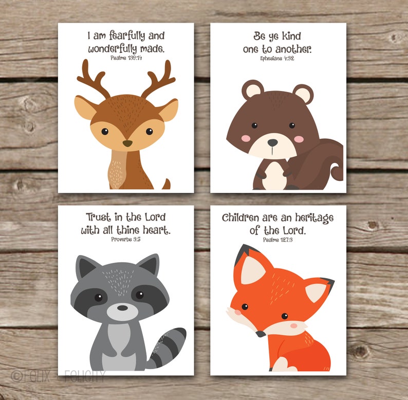 Printable Bible Verse Woodland Animal Nursery Wall Art, Christian ...