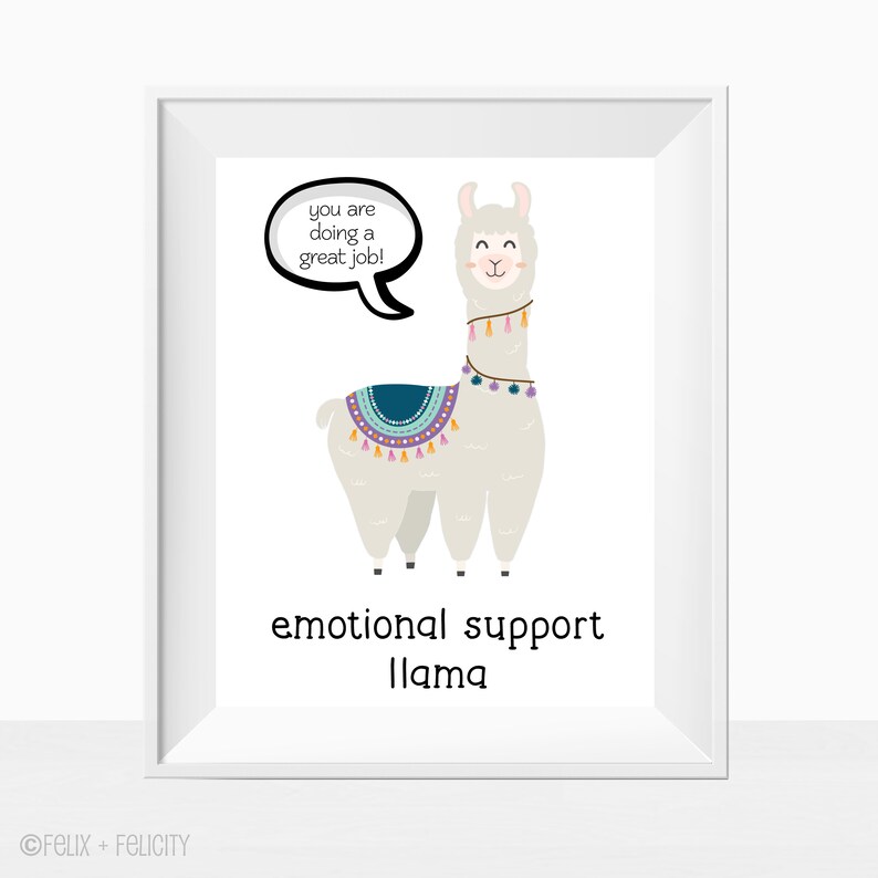 Printable Wall Art Emotional Support Llama, Support Animal Anxiety ...