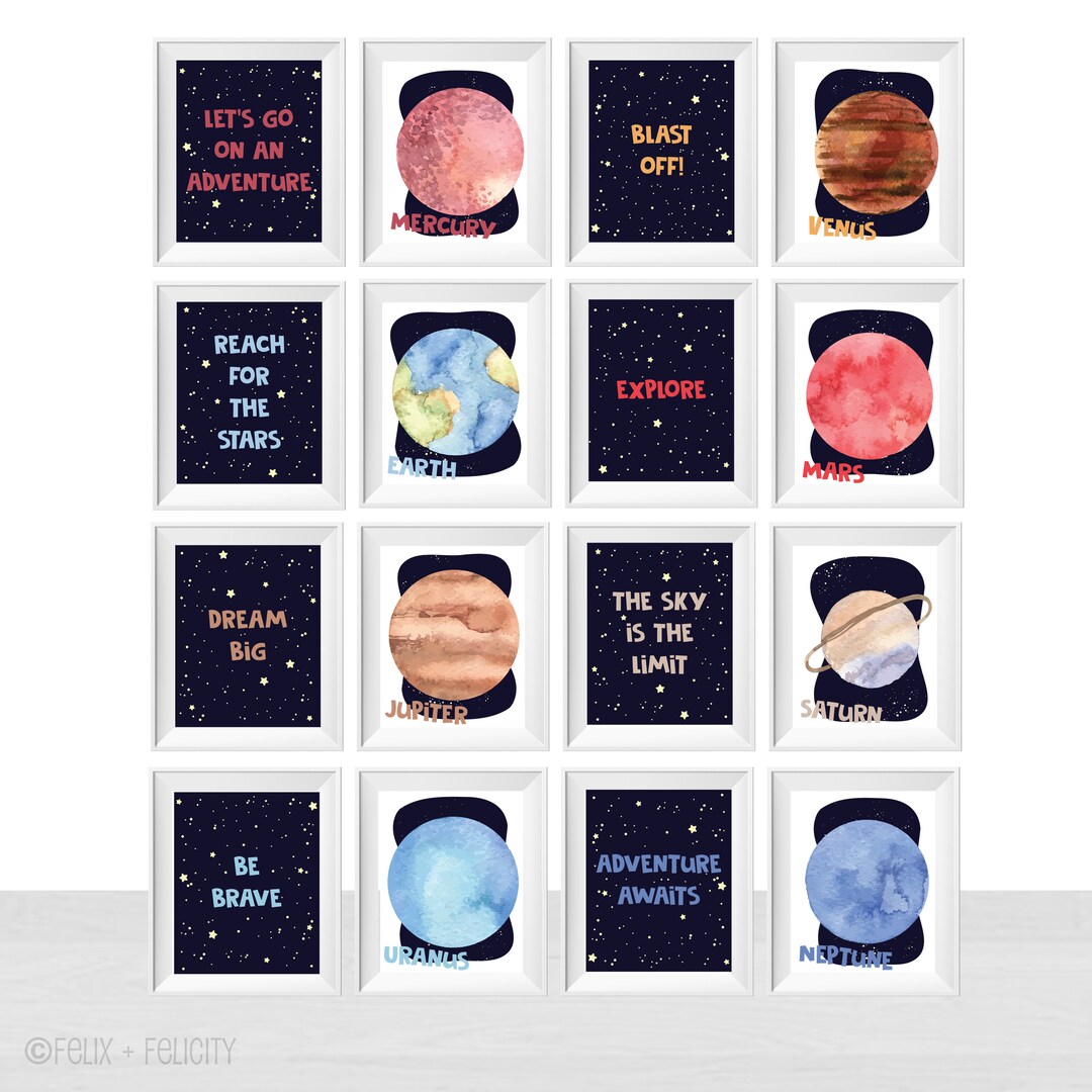 Printable Space Theme Children's Room Wall Art Prints, Planet Nursery ...