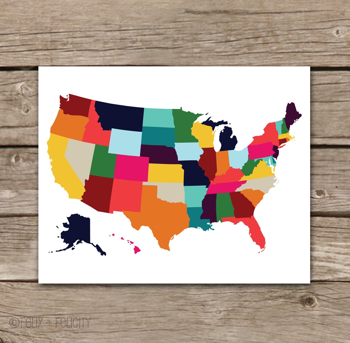 Printable Colorful Map of the United States Wall Art Rainbow - Etsy