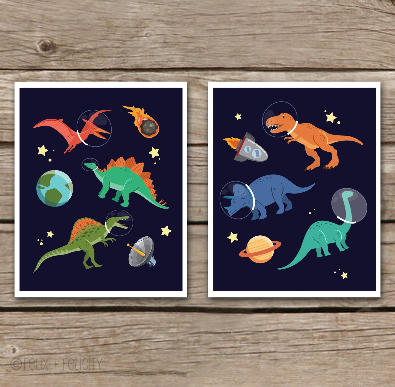 Printable Dinosaurs in Space Theme Children's Room Wall | Etsy