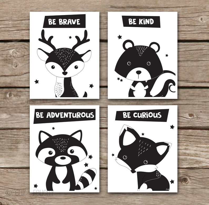 Printable Forest Animals Black and White Wall Art Nursery | Etsy